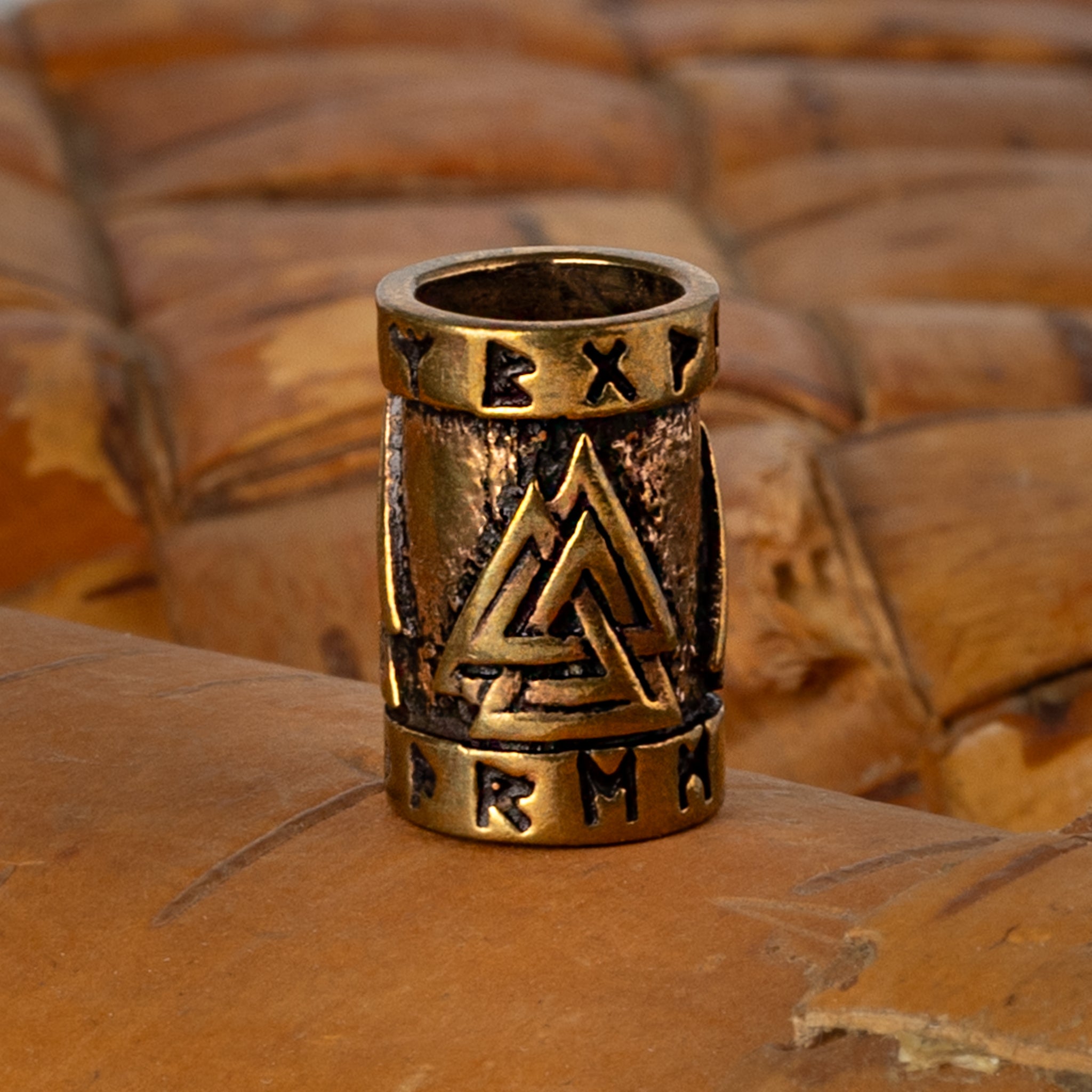 Valknut Beard Ring, Bronze – Grimfrost Intl