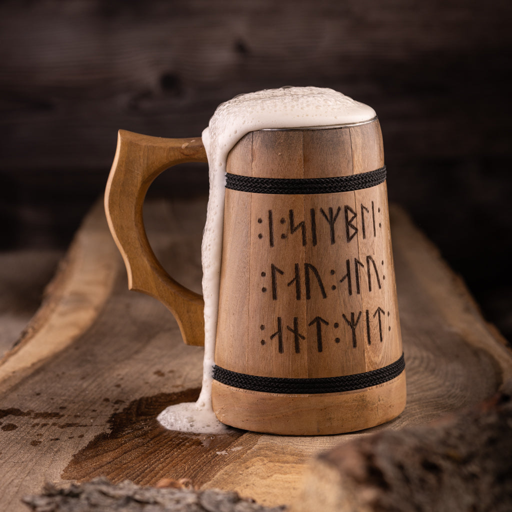 Tankard, Runes, Wood – Grimfrost Intl