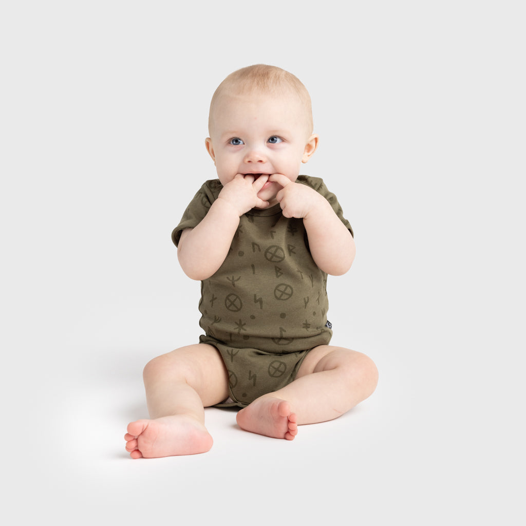 Baby Bodysuit, Runes, Green – Grimfrost Intl